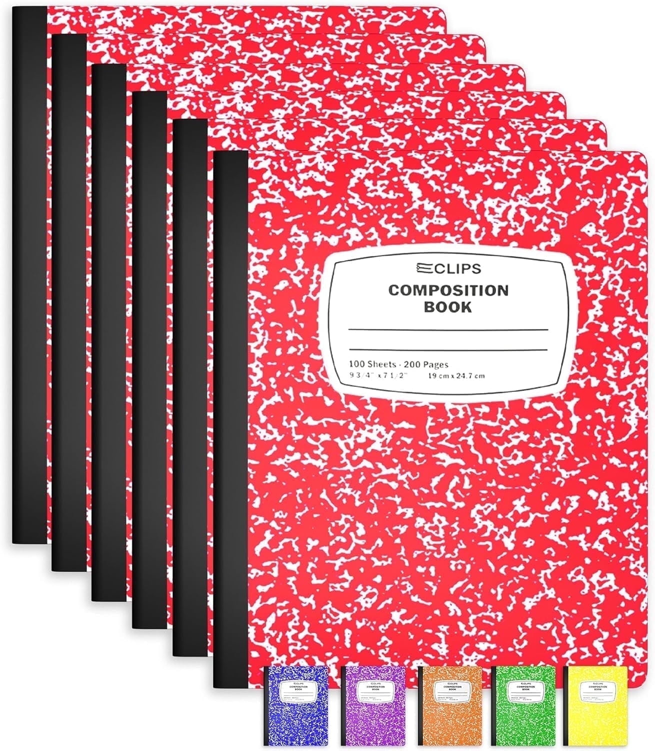 E-Clips USA 100-Sheet Wide-Ruled Hard Cover Composition Notebooks, Red ...
