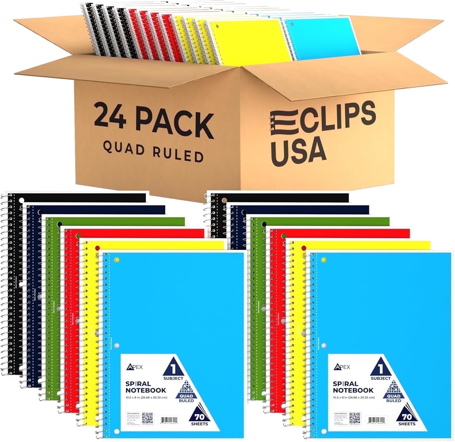 E-Clips USA 70-Sheet Graph Paper Notebook Quad Ruled Spiral Notebook, 8 ...