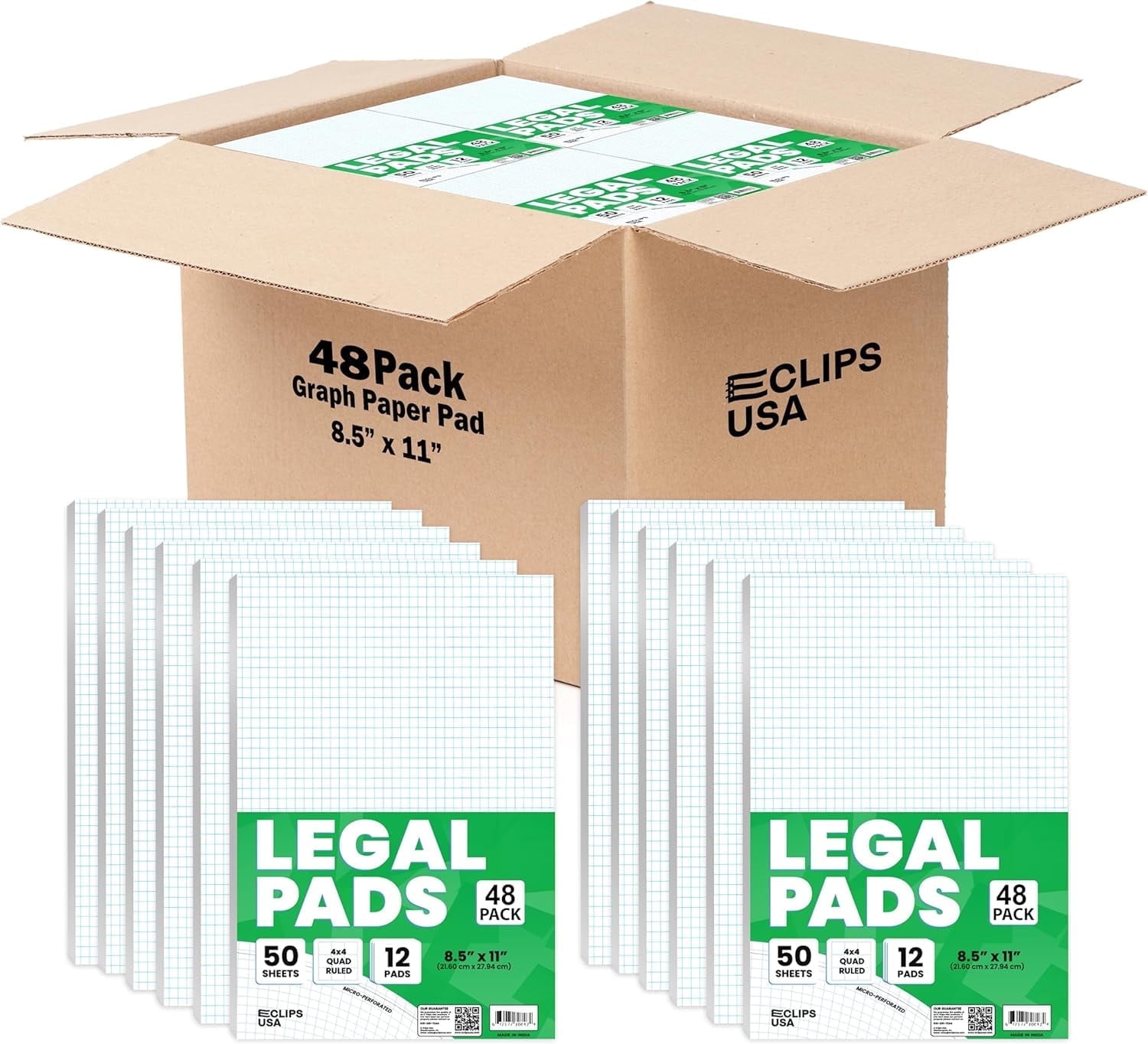 E-Clips USA 50-Sheet Quad-Ruled Legal Graph Paper Notebook with Glued ...