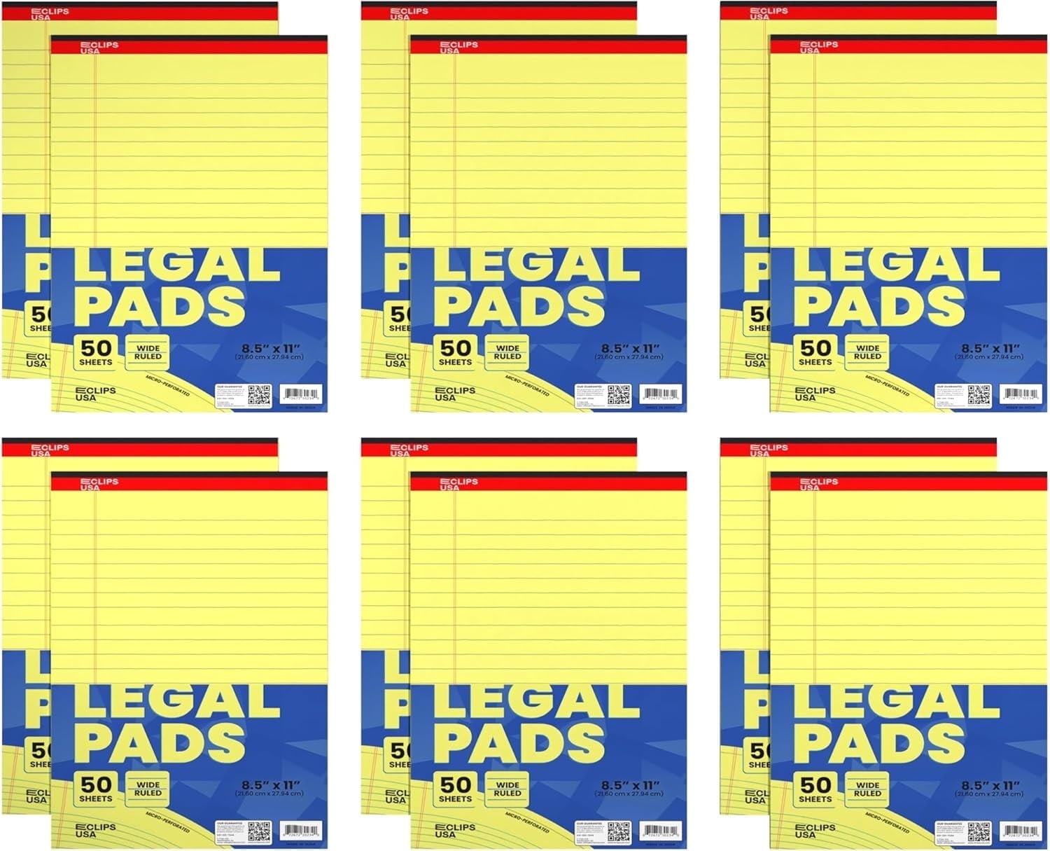 E-Clips USA 50-Sheet Legal Wide Ruled Paper Notepads with Chipboard ...