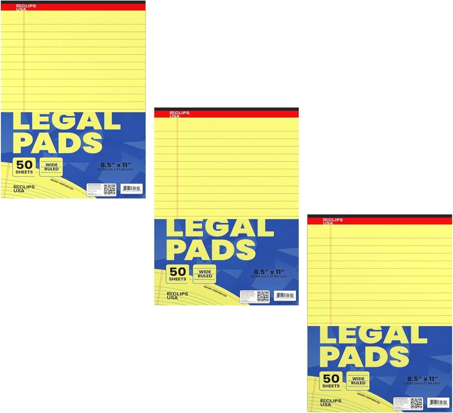 E-Clips USA 50-Sheet Legal Wide Ruled Paper Notepads with Chipboard ...