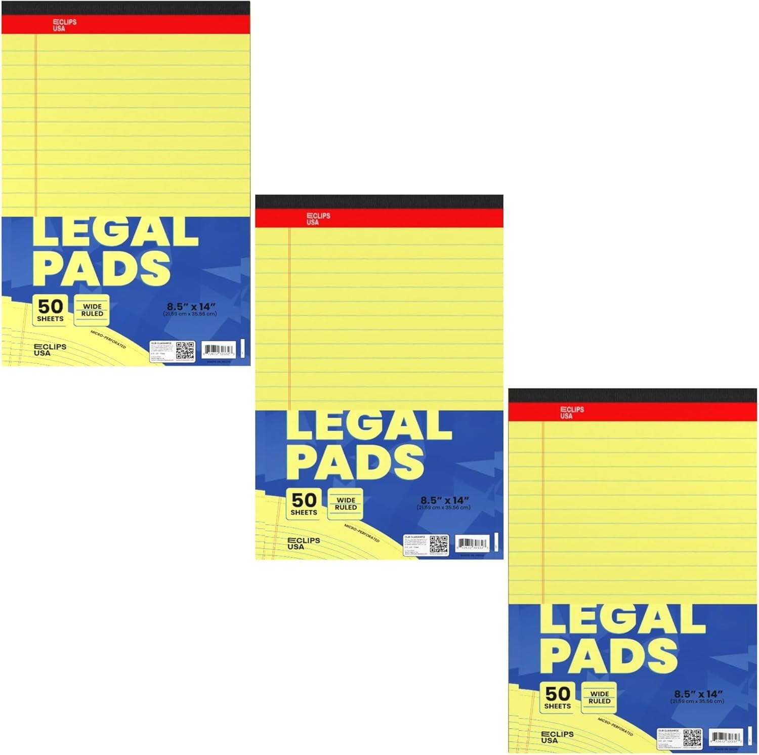 E-Clips USA 50-Sheet Legal Wide Ruled Paper Notepads with Chipboard ...