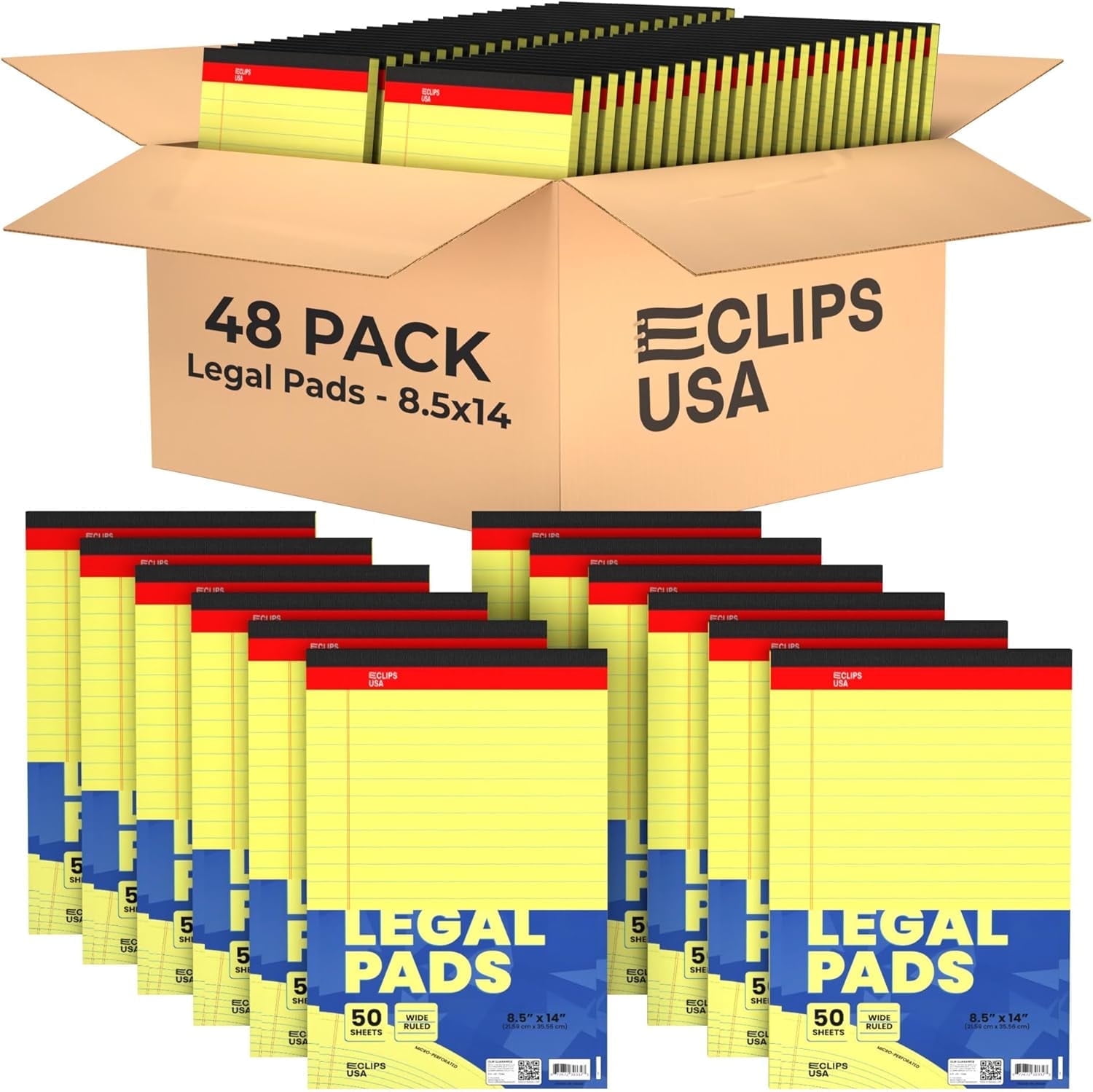 E-Clips USA 50-Sheet Legal Wide Ruled Paper Notepads with Chipboard ...