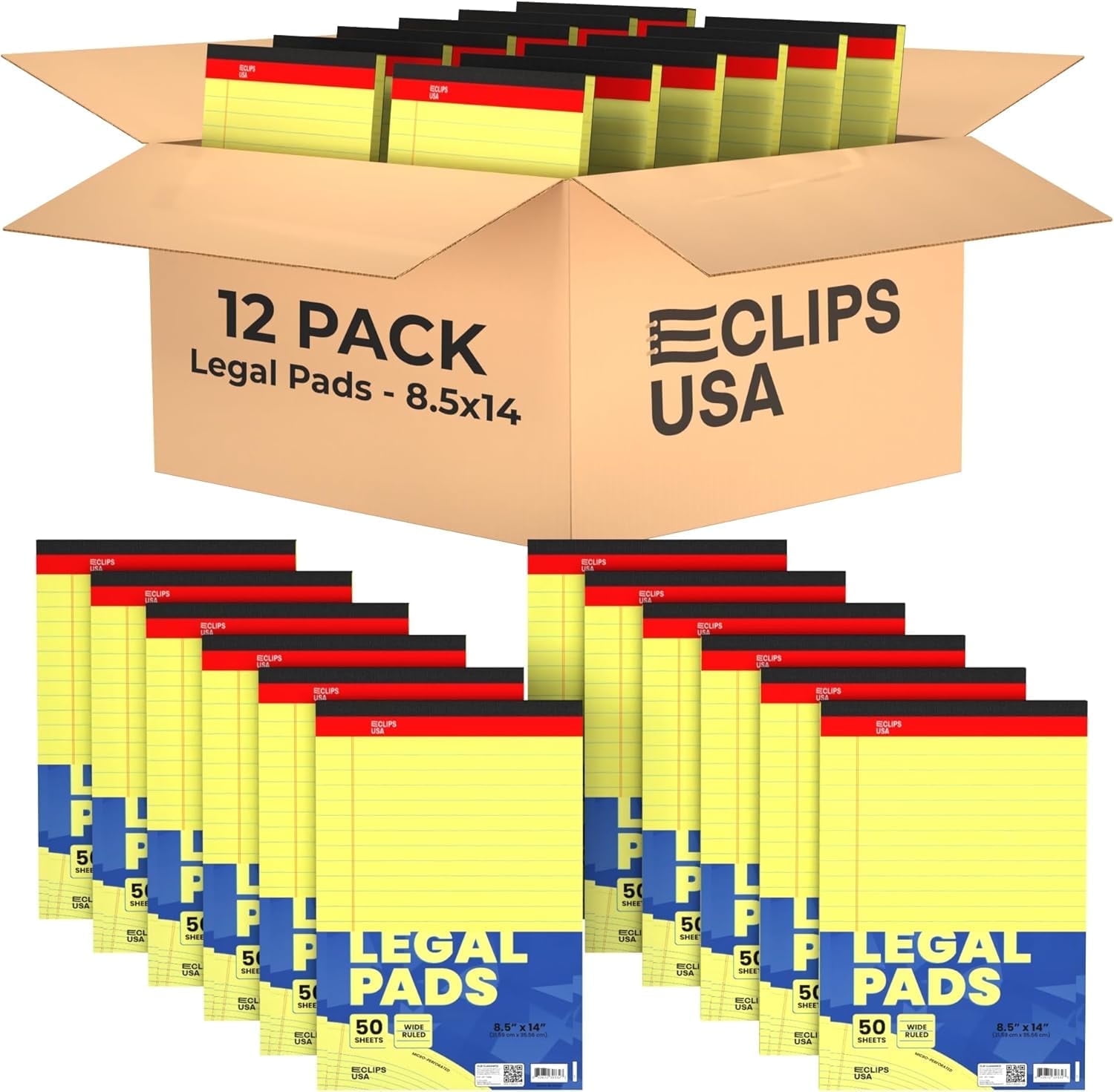 E-Clips USA 50-Sheet Legal Wide Ruled Paper Notepads with Chipboard ...