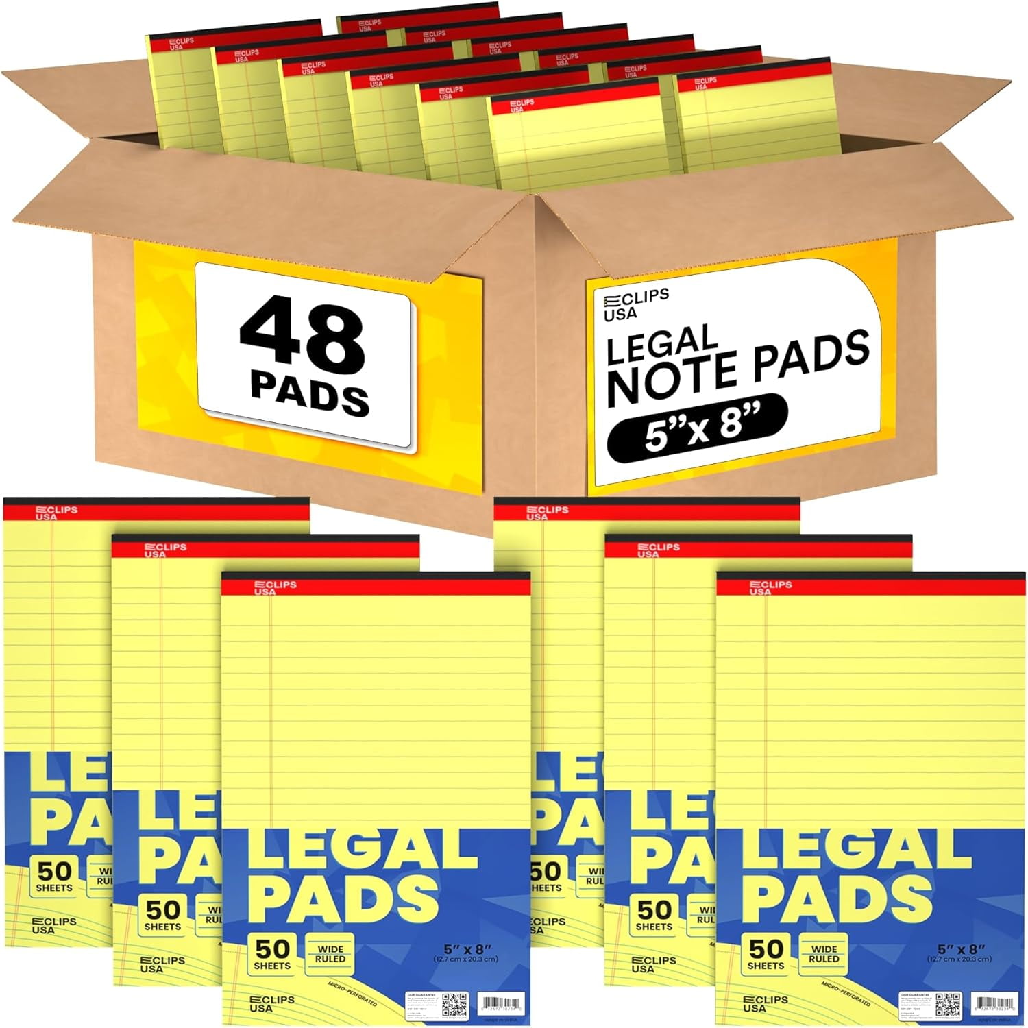E-CLIPS USA Notepads, Small Legal Pads, Note Pads 5x8, Legal Wide Rule ...