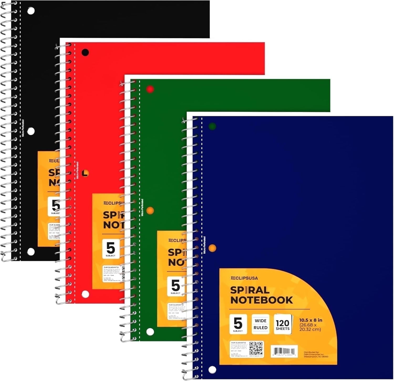 E-Clips USA 150-Sheet 5-Subject Wide Ruled Spiral Notebook with 2 ...