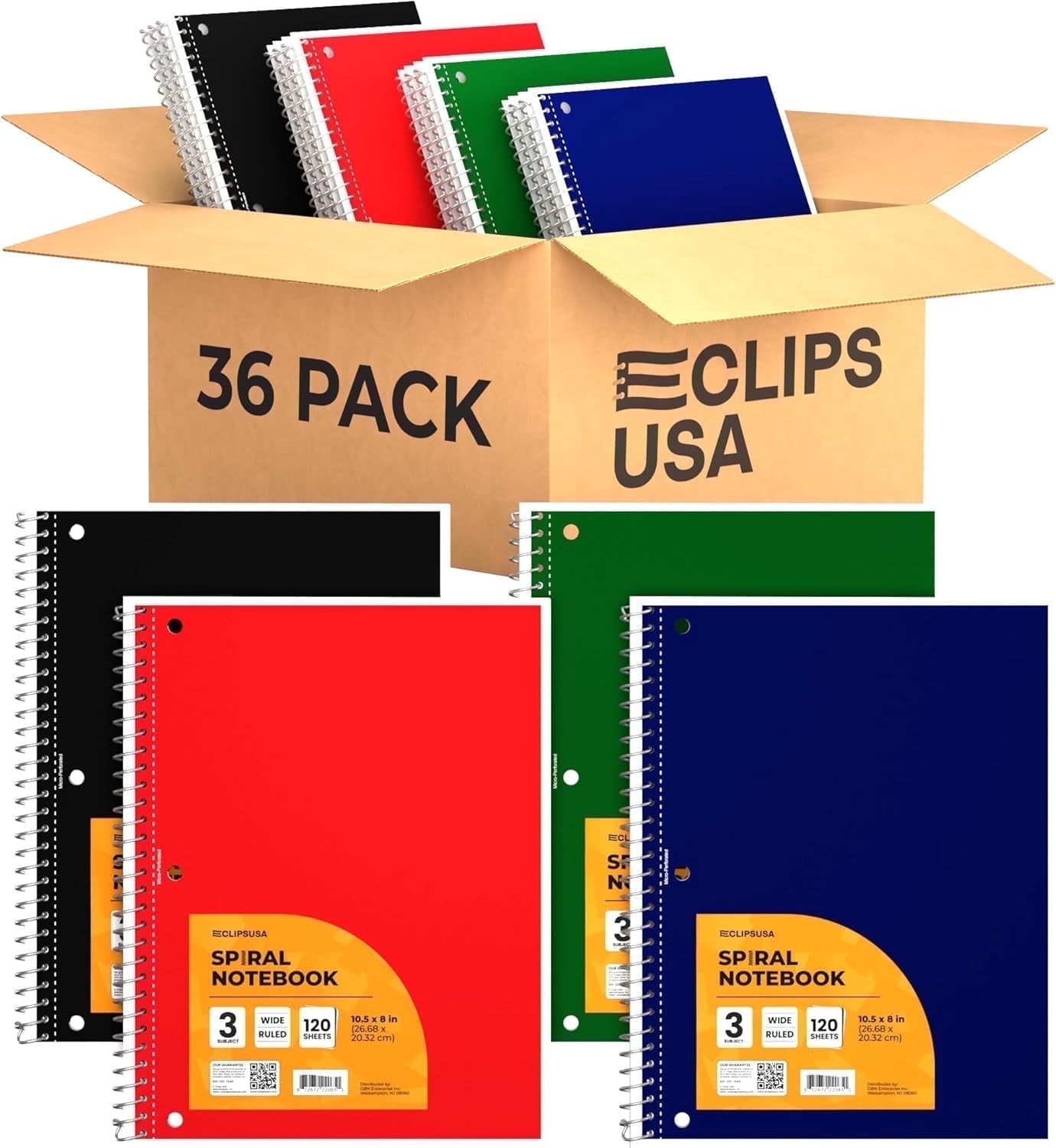 E-Clips USA 150-Sheet 5-Subject Wide Ruled Spiral Notebook with 2 ...