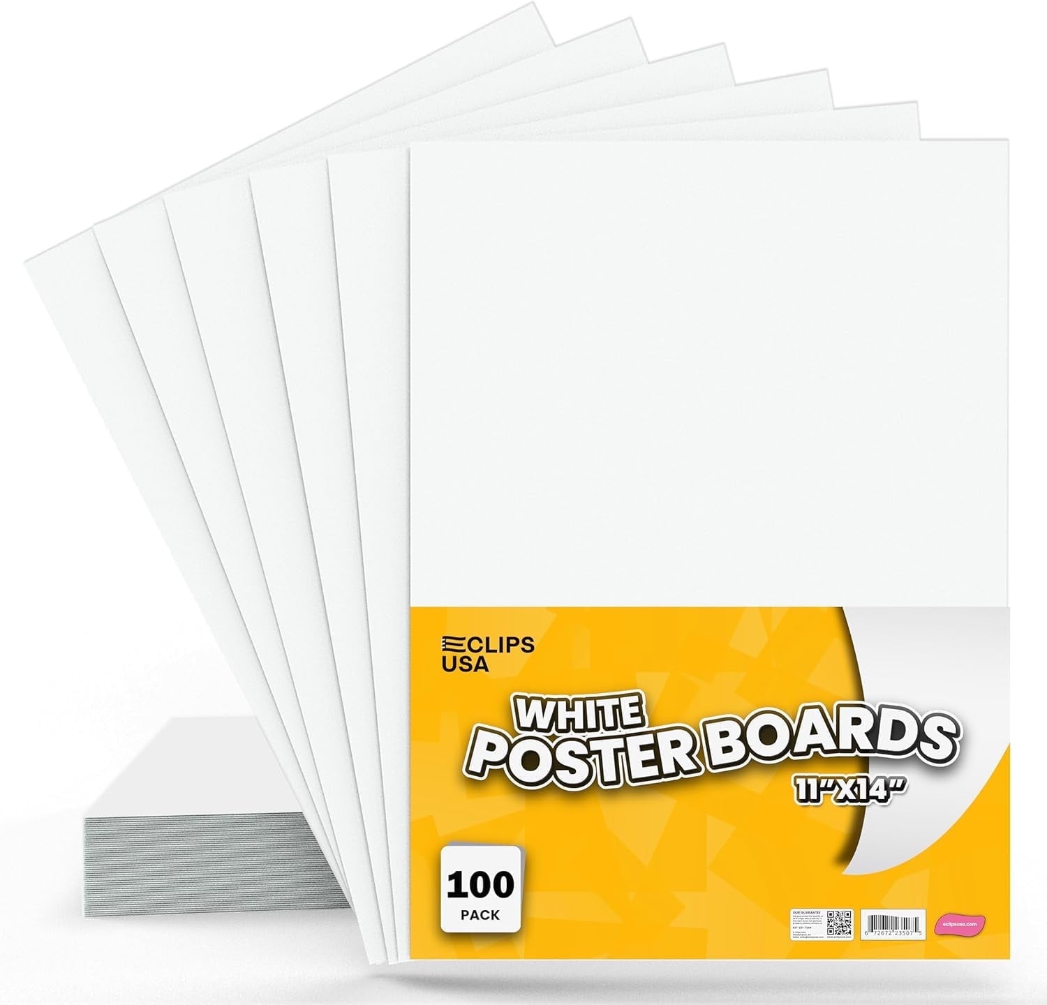 E-CLIPS USA White Poster Board 11”x14” Poster Board for Presentations & School Supplies, 100 ...