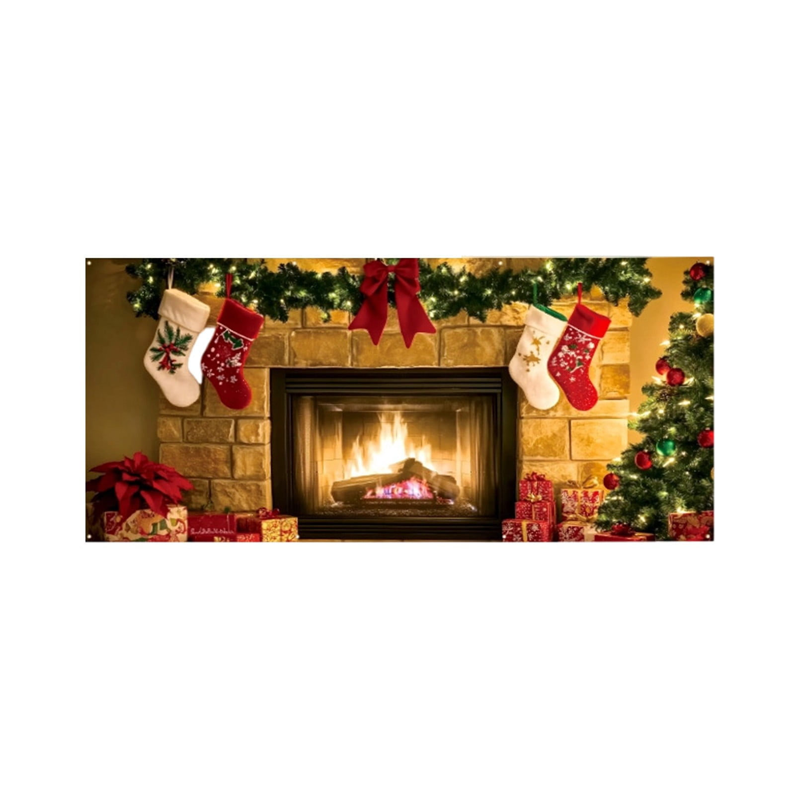 E Christmas Porch Backcloth Curtain With Durable Fabric For Front Yard ...