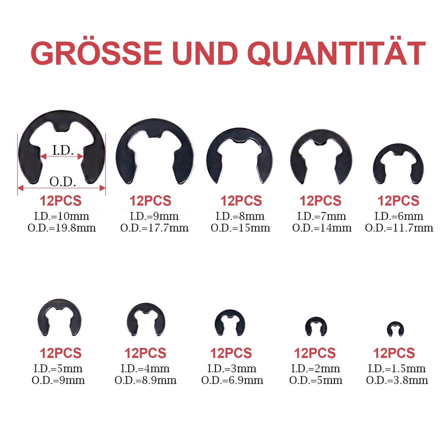 E-Clip Fasteners, Alloy Steel External Retaining Ring, 120 Pieces Heat ...