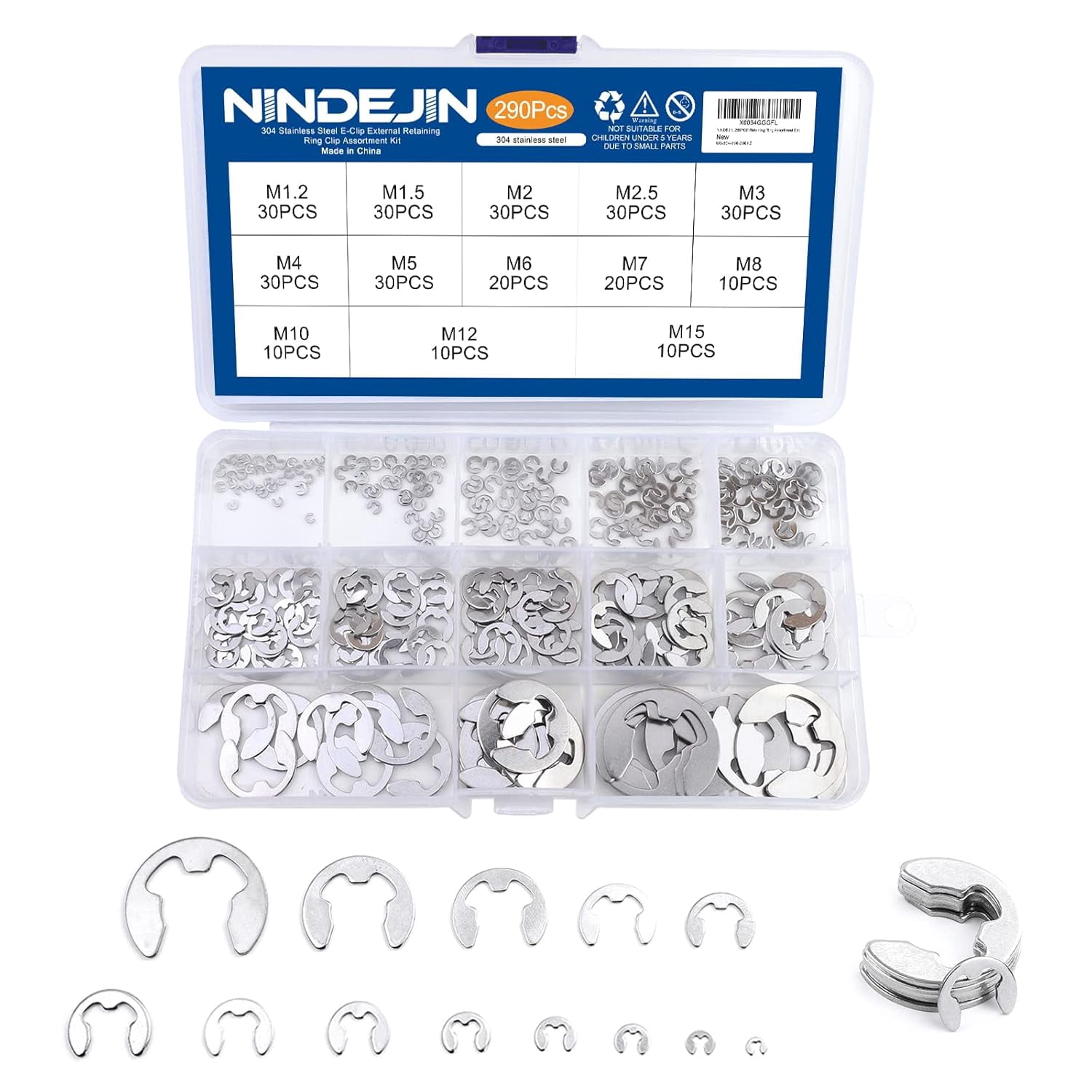 E-Clip Retaining Rings Assortment Set, 304 Stainless Steel External ...