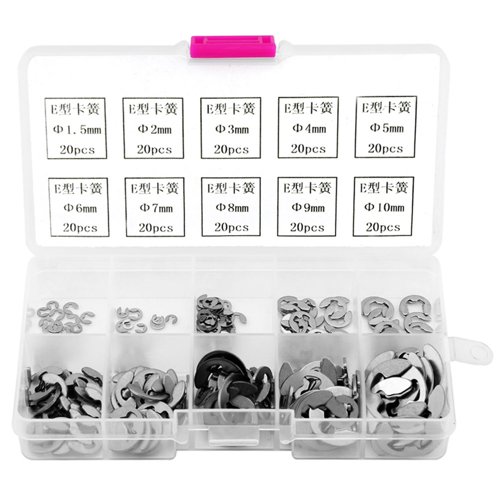 E,Clips Retaining Rings, 10 Sizes, 200pc Kit, Durable Stainless Steel ...