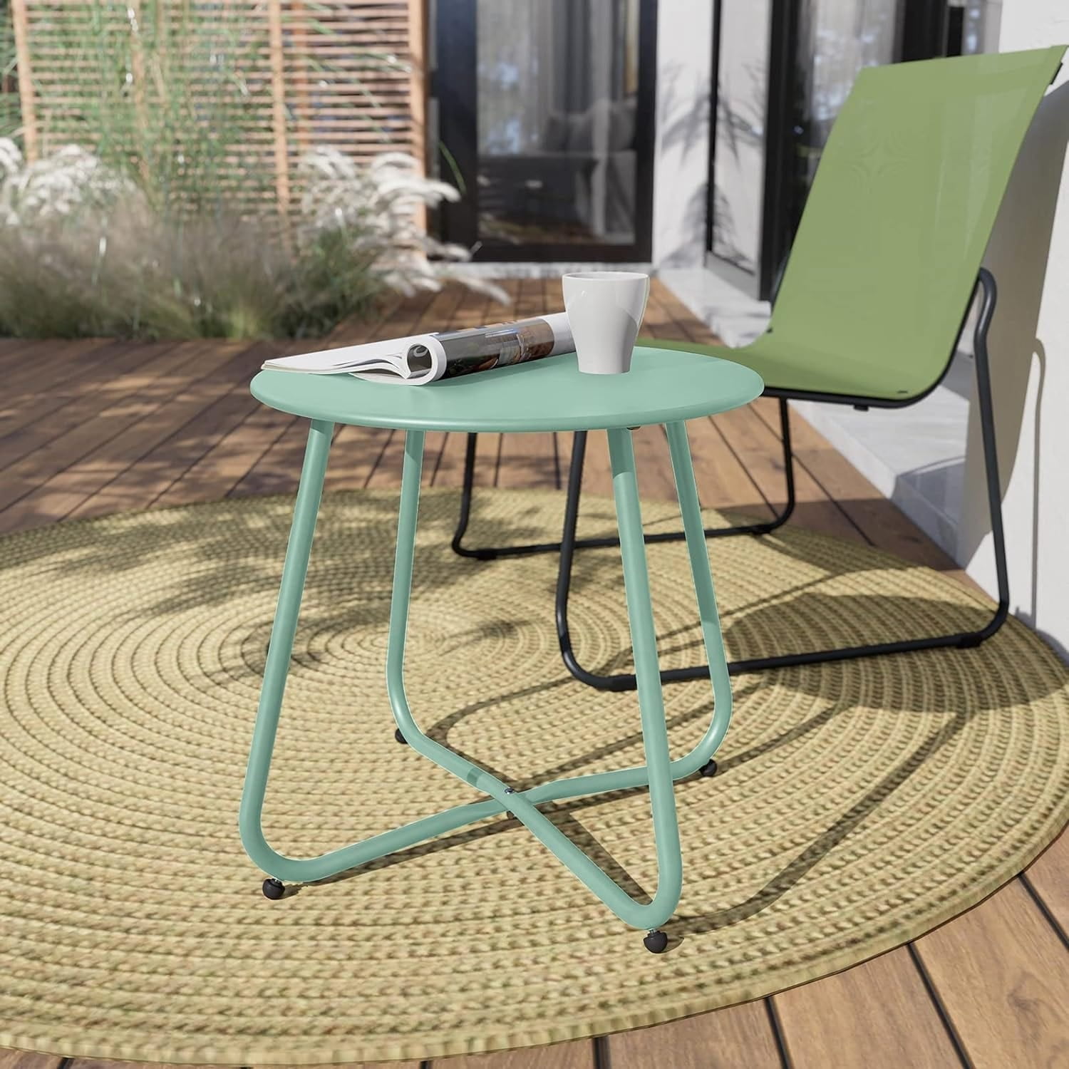 E-Coated Steel Side Table, Weather- Resistant Outdoor 18 Round End ...