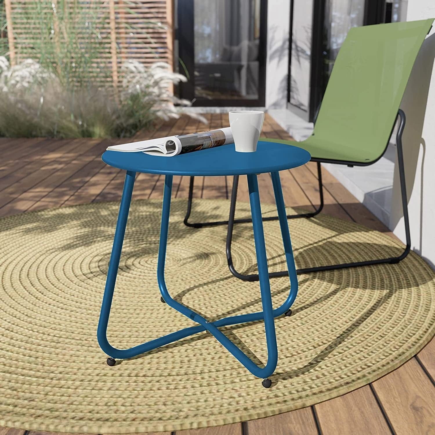 E-Coated Steel Side Table, Weather- Resistant Outdoor 18 Round End ...
