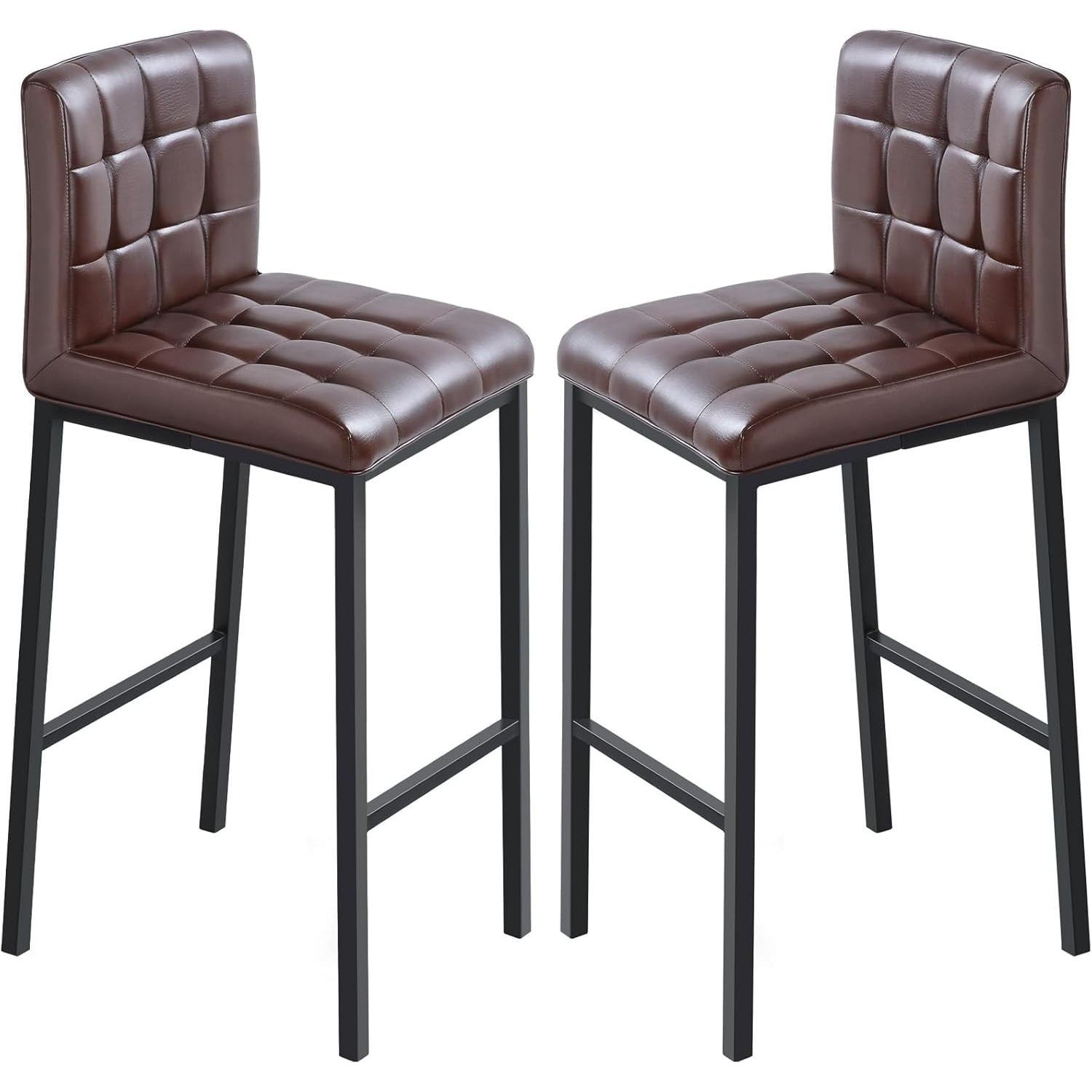 E&D FURNITURE Bar Stools 30 INCH Set of 2 with Back, Metal Legs PU ...