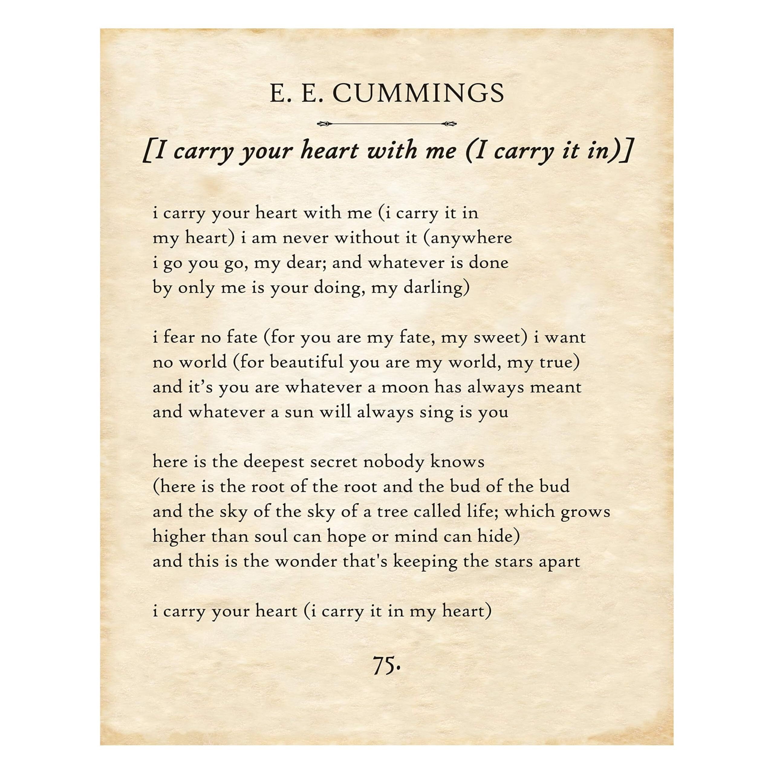 E E Cummings - I Carry Your Heart - Great Home and Room Decorations ...