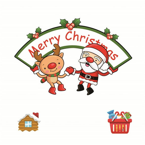 E E Pattern Christmas Holiday Window Glass Electrostatic Paste Sticker Decoration Cartoon Santa ...