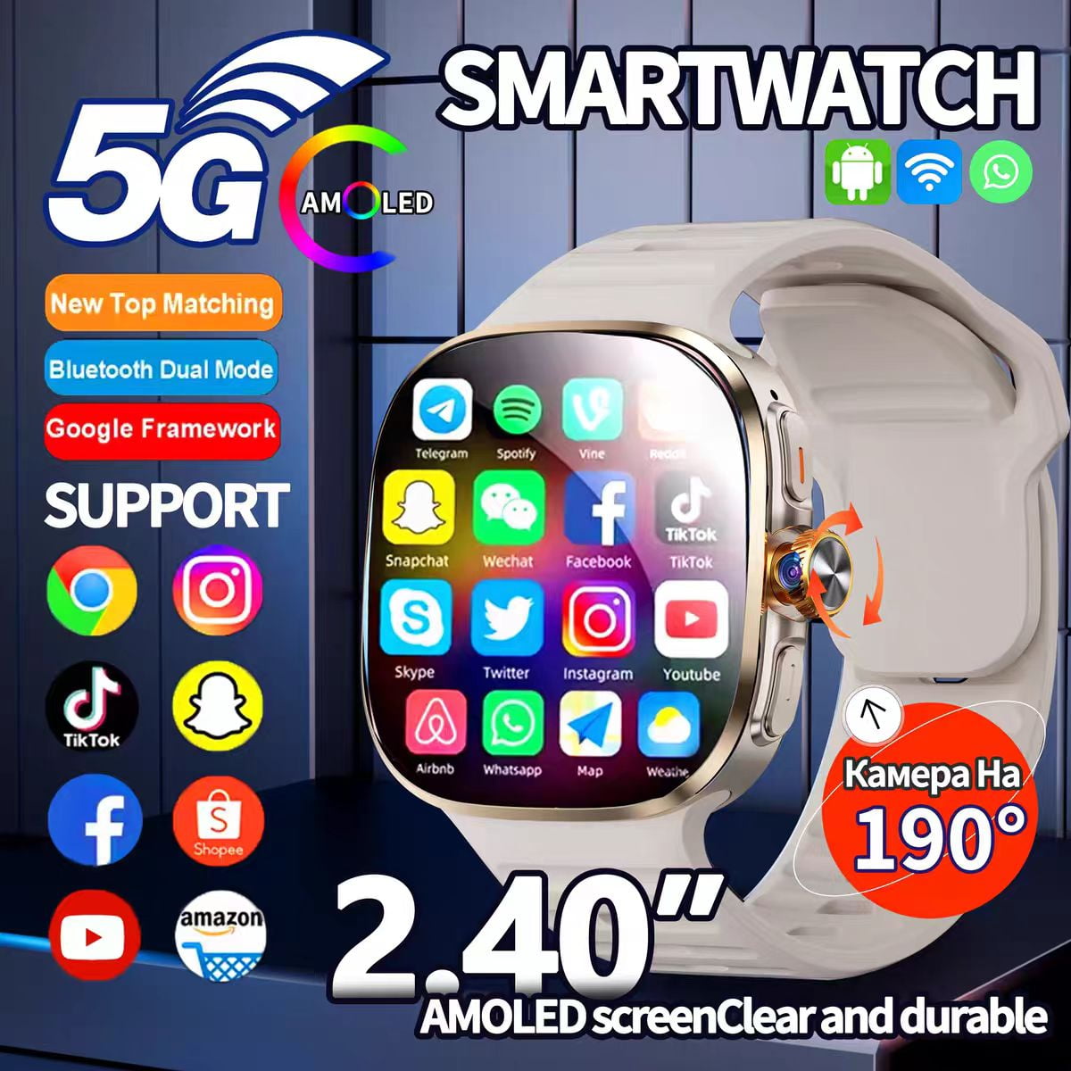 E EYAFA New Dual Bluetooth +Android System Smart Watch M99 with 2.16 ...