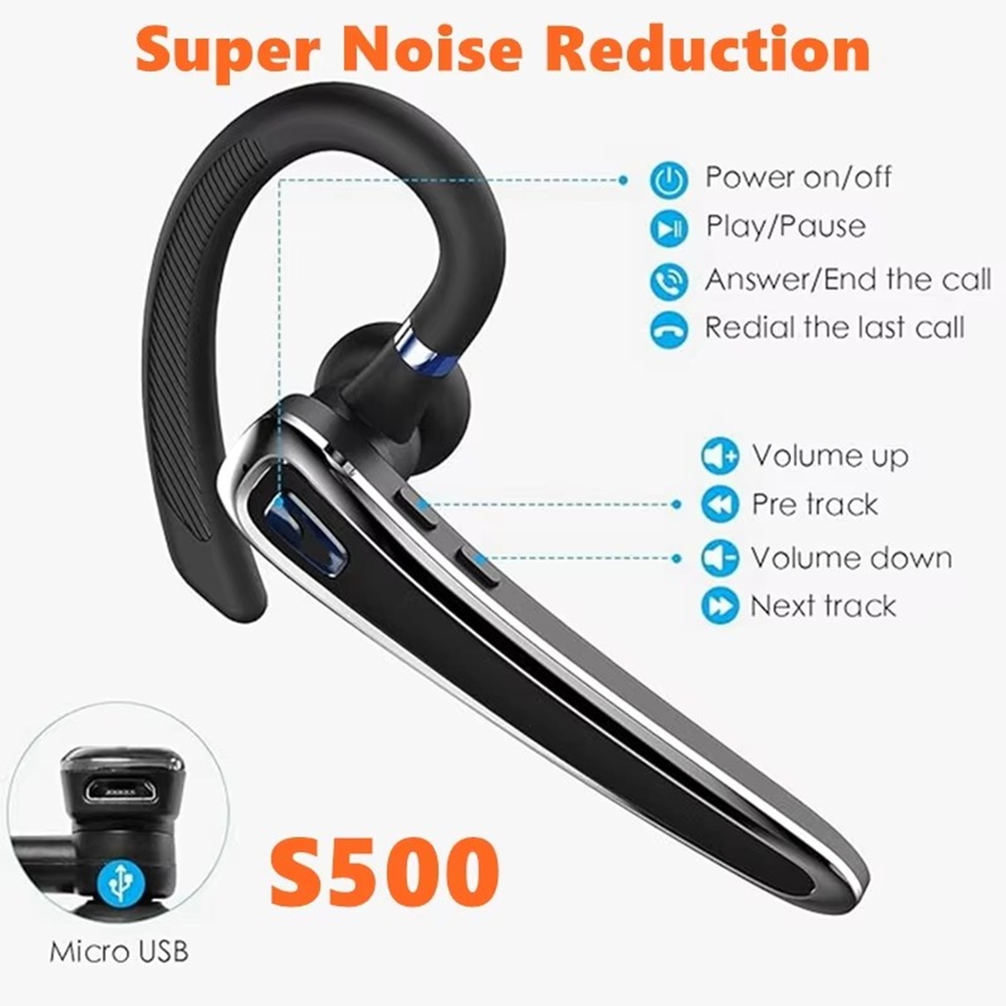 E EYAFA Original New S500 Drivers Duty Bluetooth Headset Handsfree ...