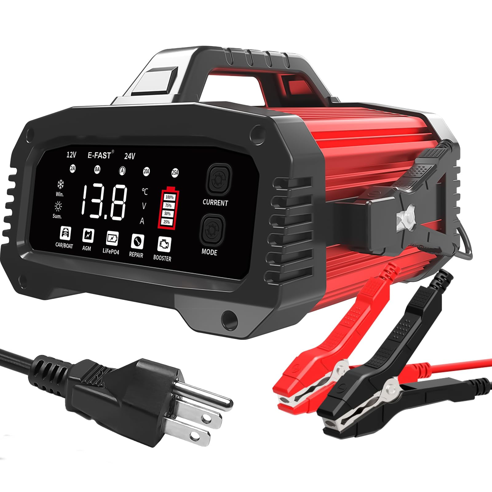 E-FAST 25A Battery Charger, 12/24V All in One Lifepo4 Lead Acid Car ...