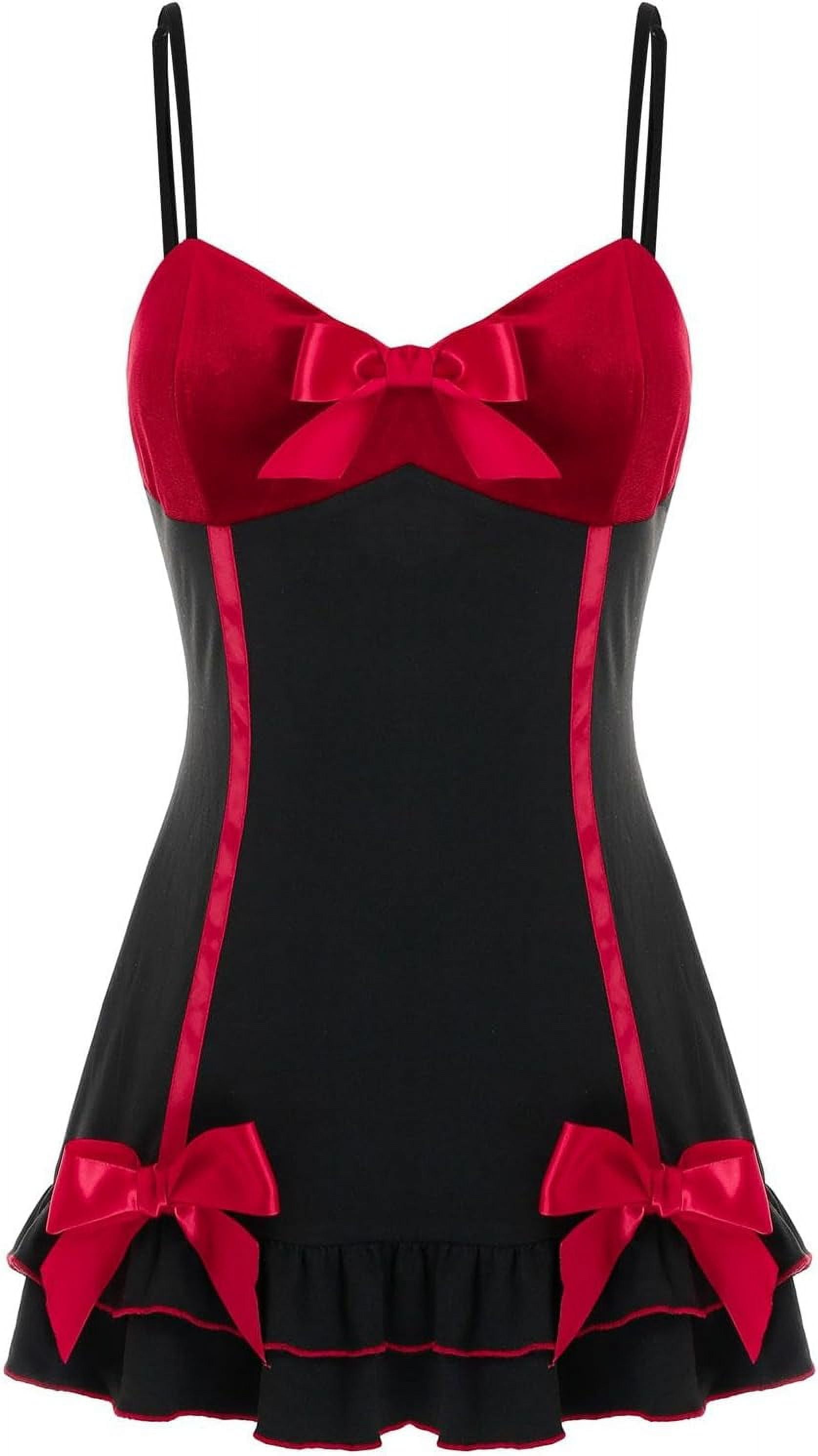 E Gal Rosegal Womens Plus Size Lingerie Chemise Velour Panel Bowknots
