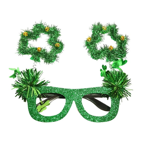 E Green Shamrock Prop Glasses Festive Eyewear Frame With Bell For Party ...