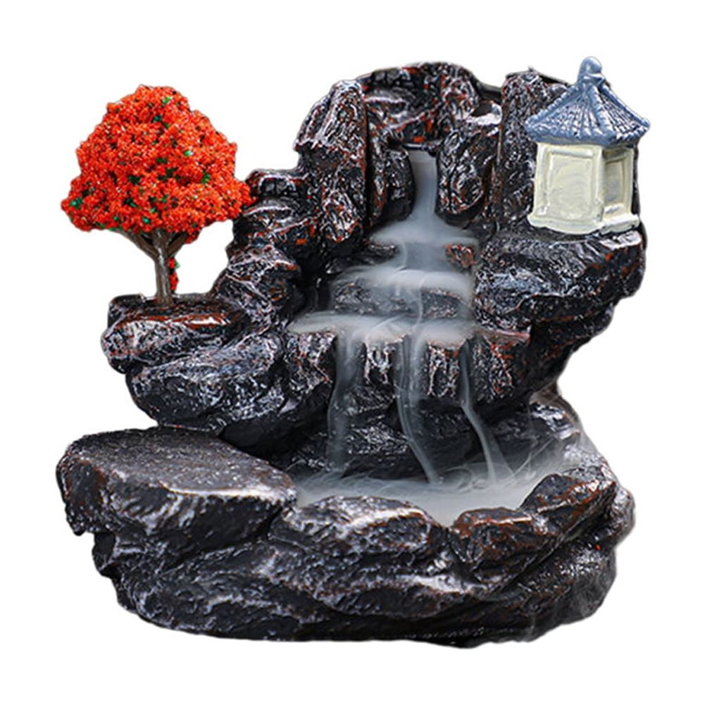 E Incense Burner Mountains River Waterfall Fragrance Fireplace Backflow ...