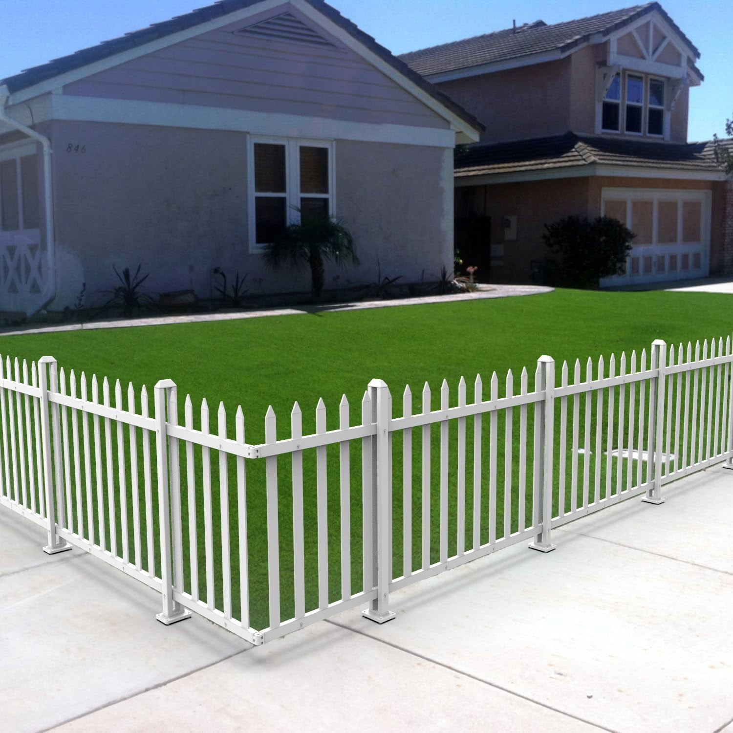 E&K 2 Sets 30" H x 84" L Vinyl White Picket Fence Panels No Ground ...