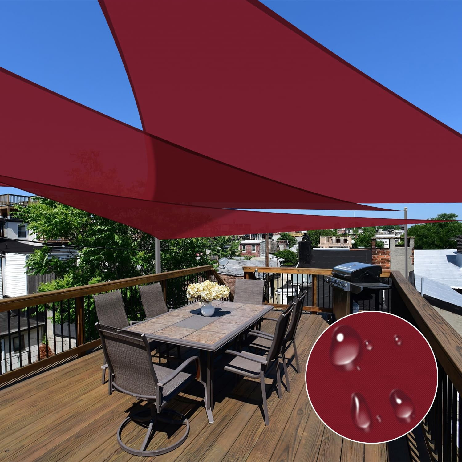 E&K Sunrise 1 Piece 16' x 16' x 16' Waterproof Sun Shade Sail Outdoor ...