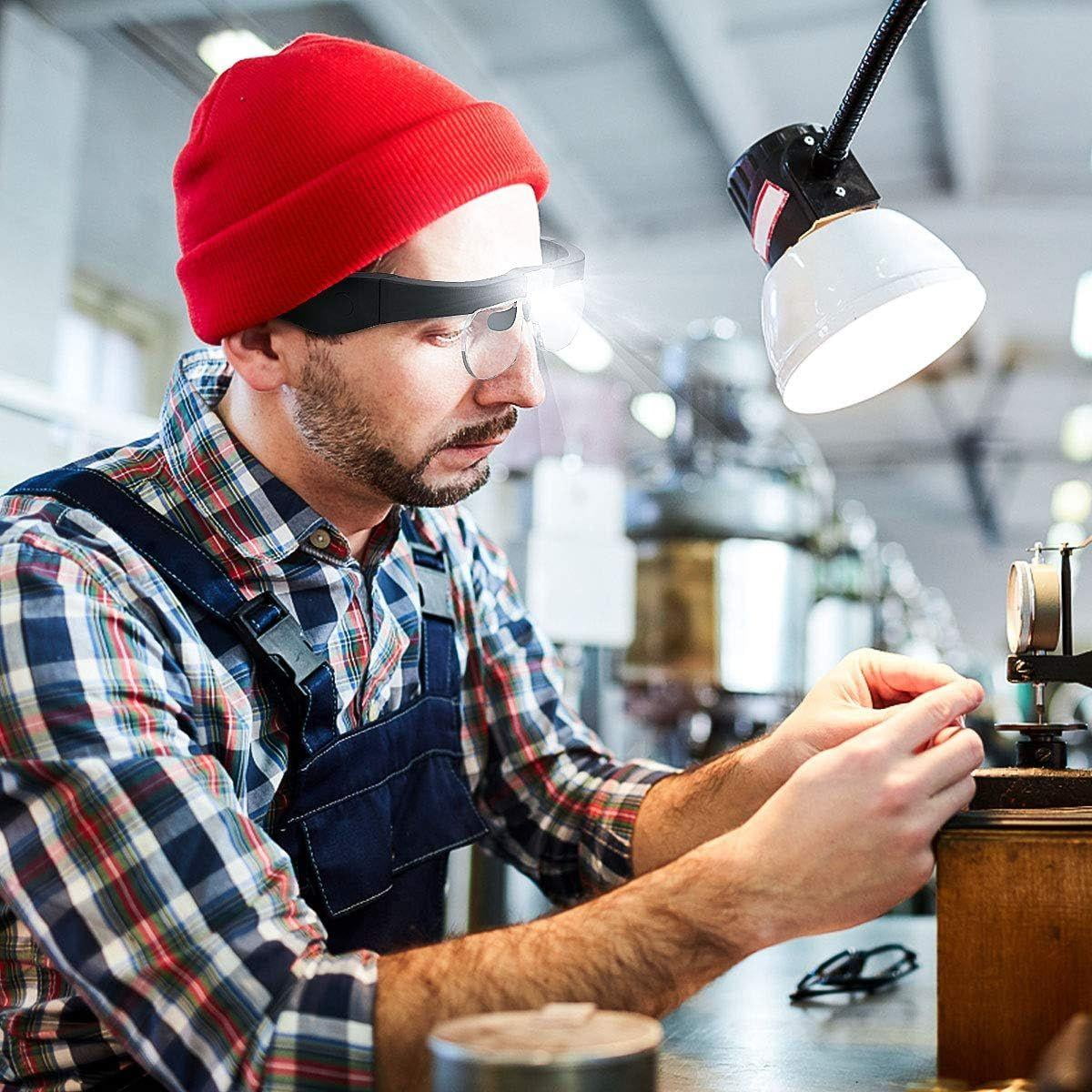 E-More Magnifying Glasses with 2 LED Lights, Front Magnifying Headset ...