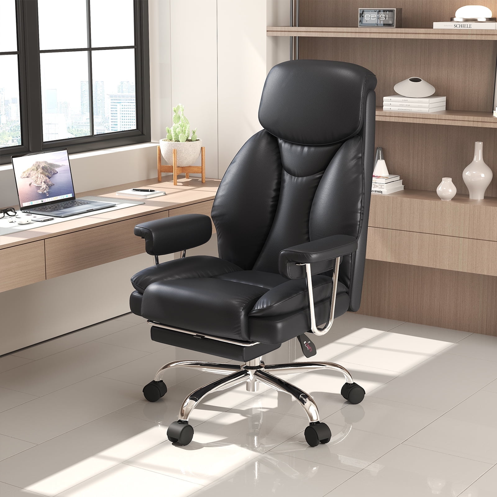 E-Motie Leather Home Office Chair, High Back Ergonomic Chair with ...