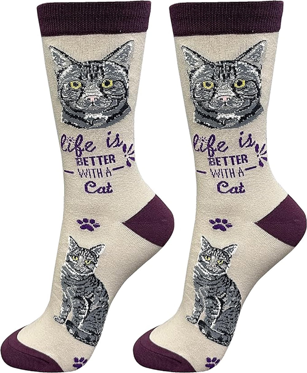E&S Pets Pet Lover Socks, Life is Better with a Silver Grey Tabby Cat ...