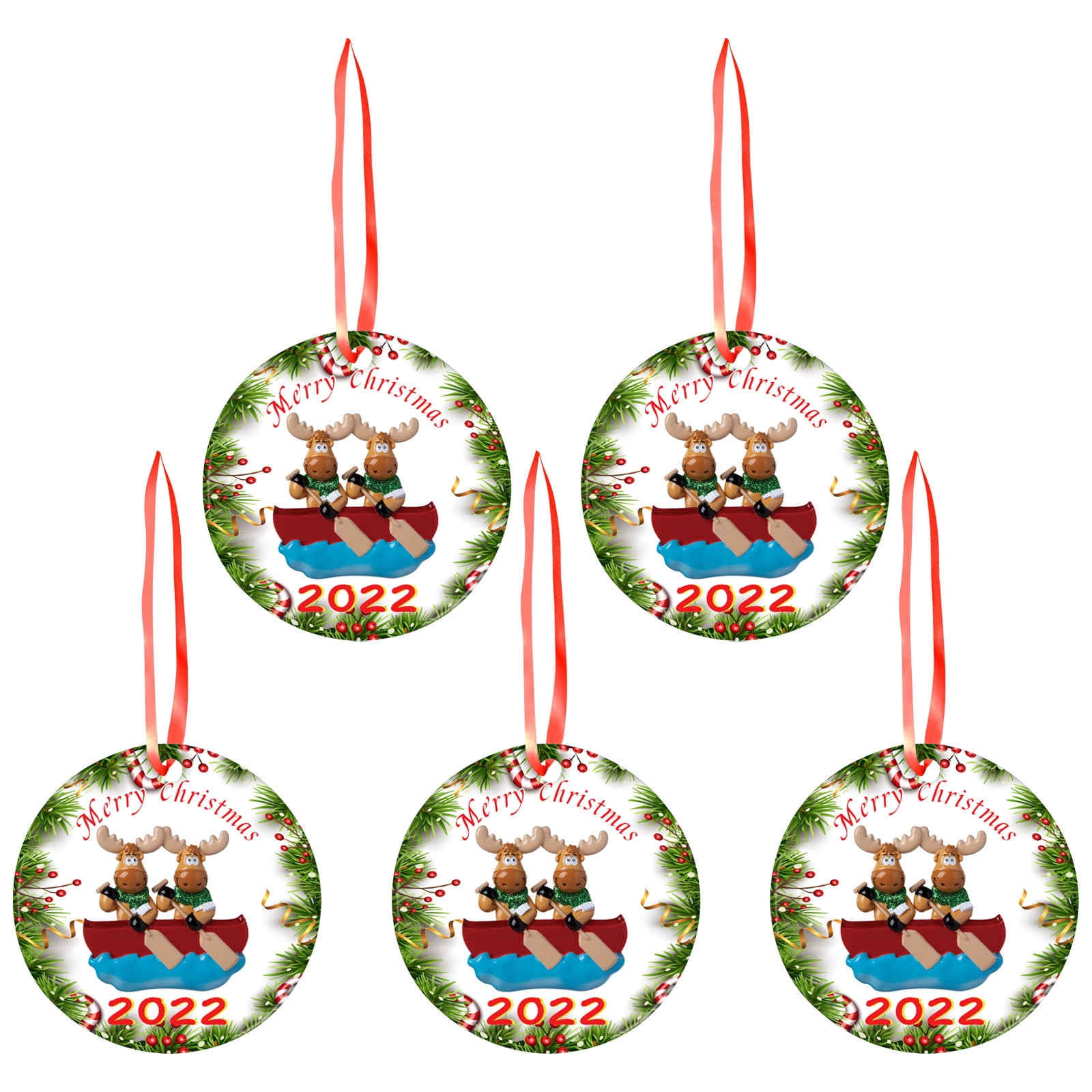 E Set Of 5 Christmas Tree Hanging Ornaments Pvc Holiday Decorations For ...