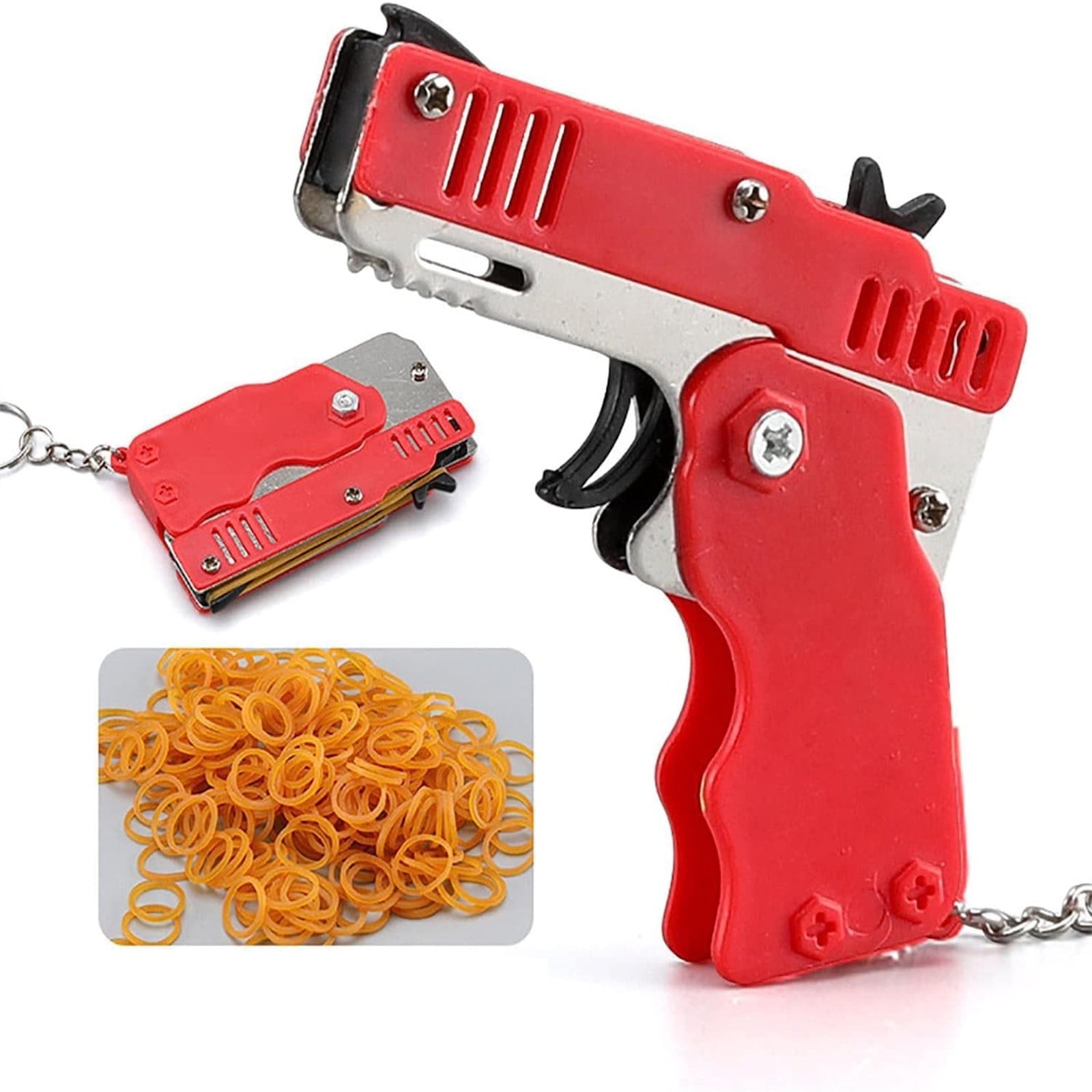 E&T AOVUWU Mini Rubber Band Gun Keychain Portable Folding Toy Gun with ...