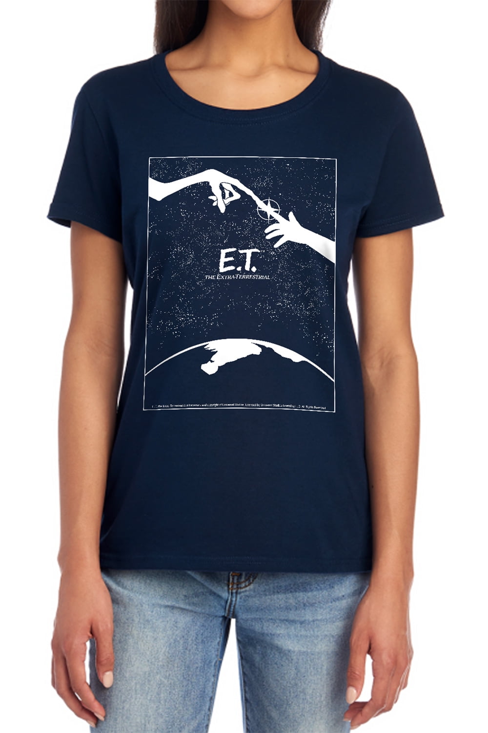 E.T. The Extra-Terrestrial Simple Poster Women's T Shirt, Navy, Small ...