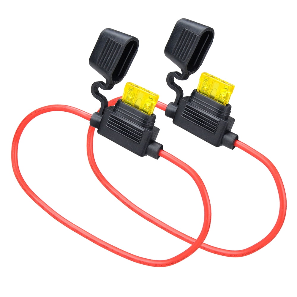 E-TING Waterproof Inline Fuse Holder, 14 AWG Pigtail, 20A ATC Fuses, 2 ...