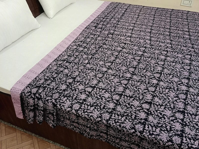A And E Textiles House Kantha Bedcover Bedding Quilt Hand Block Floral ...