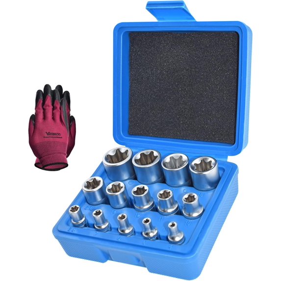 E-Torx Socket Set, 14 Piece Female E-Torx Star Socket Set, 1/4" 3/8" 1/ ...