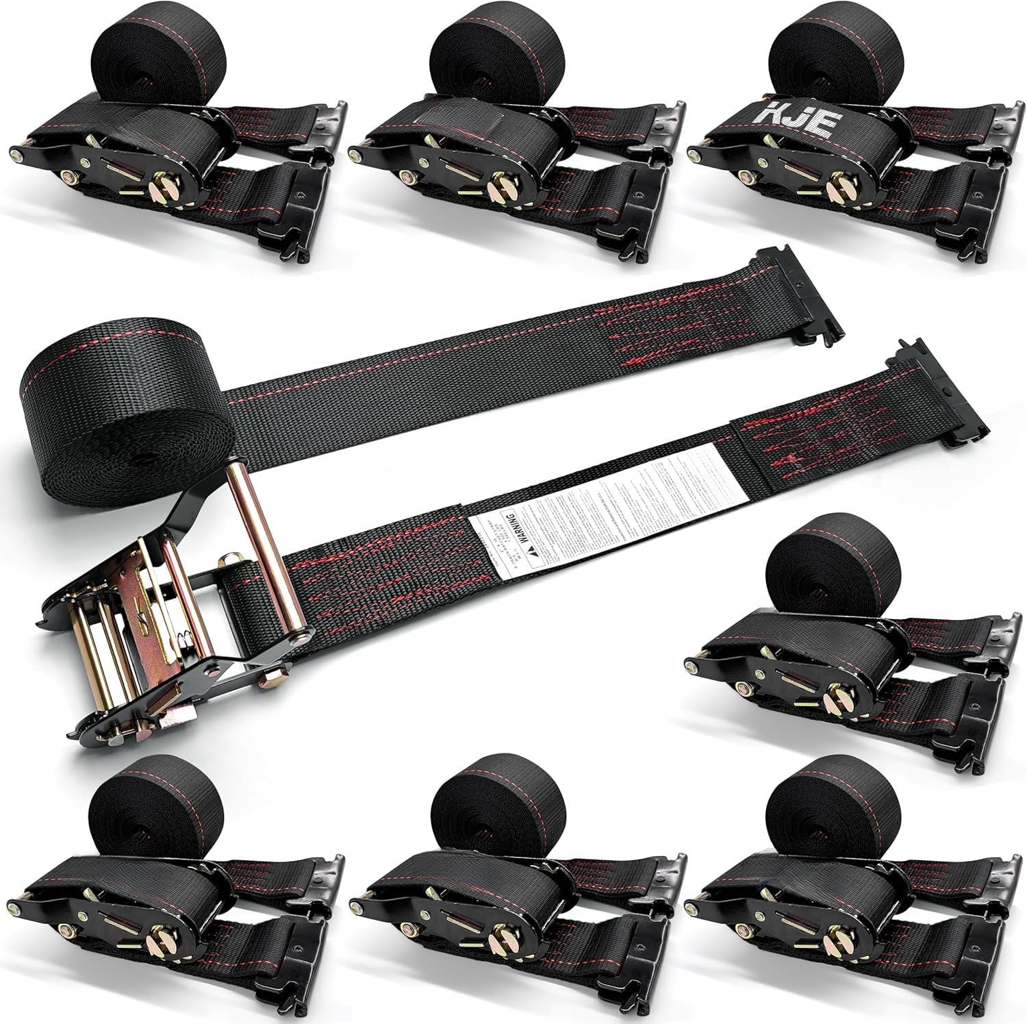 E-Track Ratchet Straps, 8 Black 2" x16' Cargo Tie-Downs, 4500LBS ...