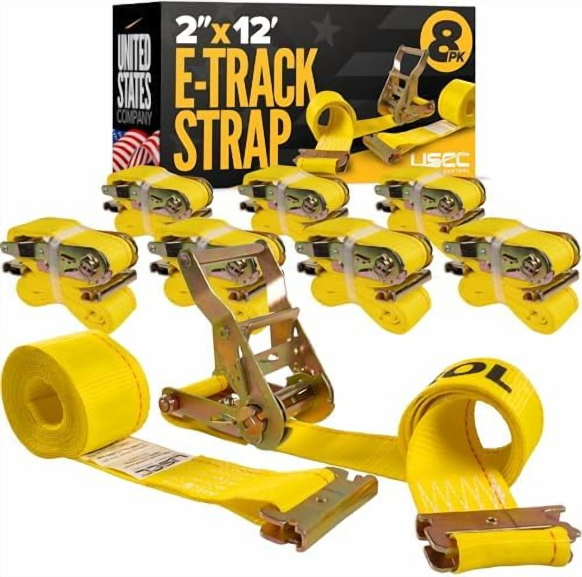E-Track Ratchet Straps (8-Pack), 4,400 LBS Break Strength, 2 Inch x 12 ...