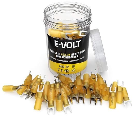 E-VOLT Heat Shrink Fork Connectors – 80 PC Size #10 Yellow Crimp ...