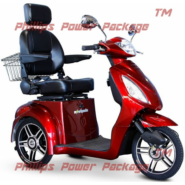 E-Wheels 3 Wheel Elite Power Scooter with Electromagnetic Brakes - Red - Walmart.com