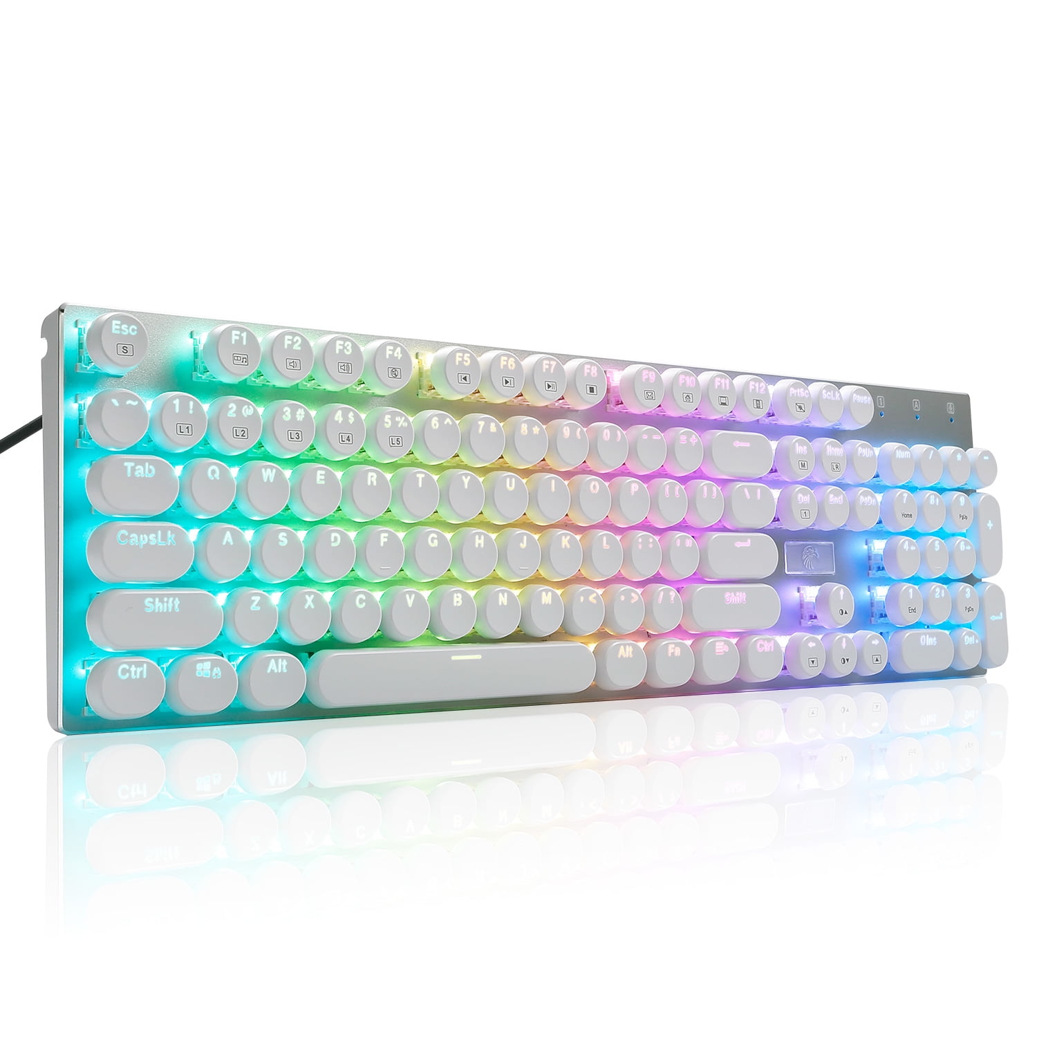 E-Yooso Typewriter Style White Retro Punk Gaming Keyboard with RGB ...