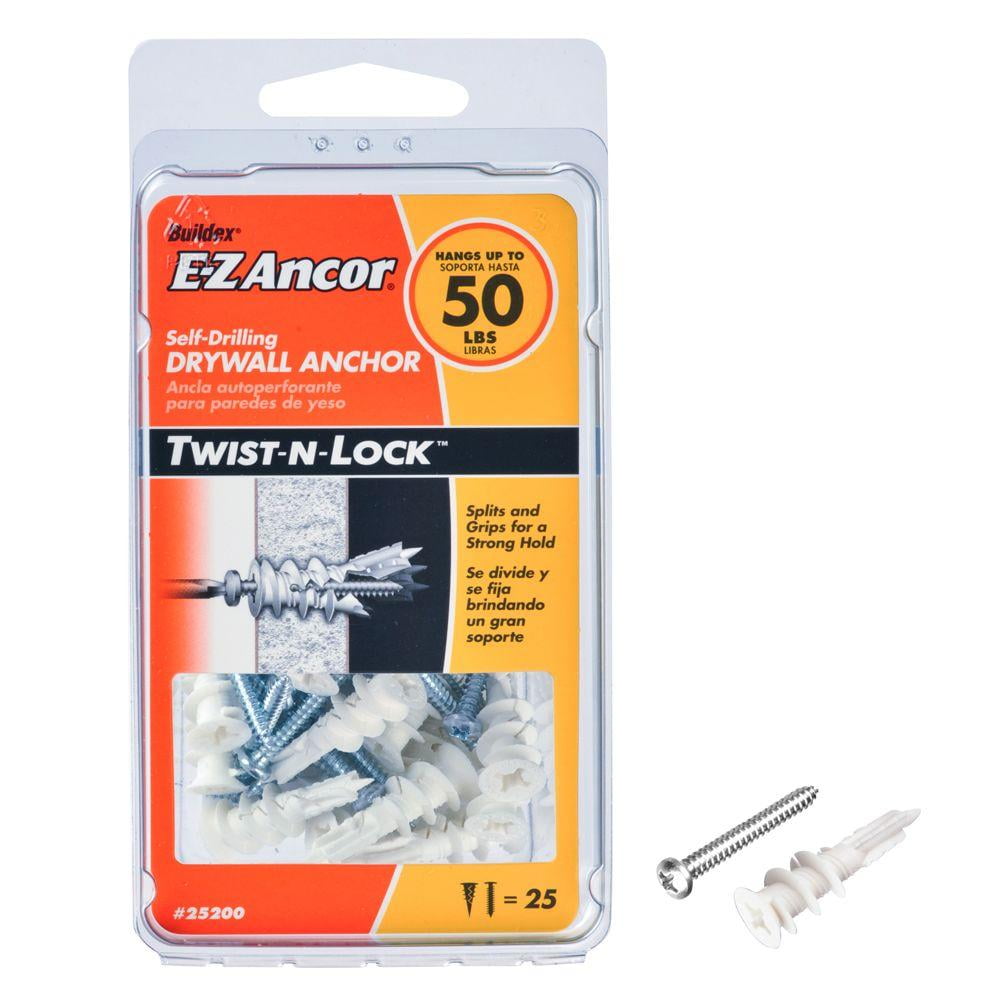 E-Z Ancor 25200 Twist-N-Lock Self Drilling Drywall Anchor, 50 Lb, 25 ...
