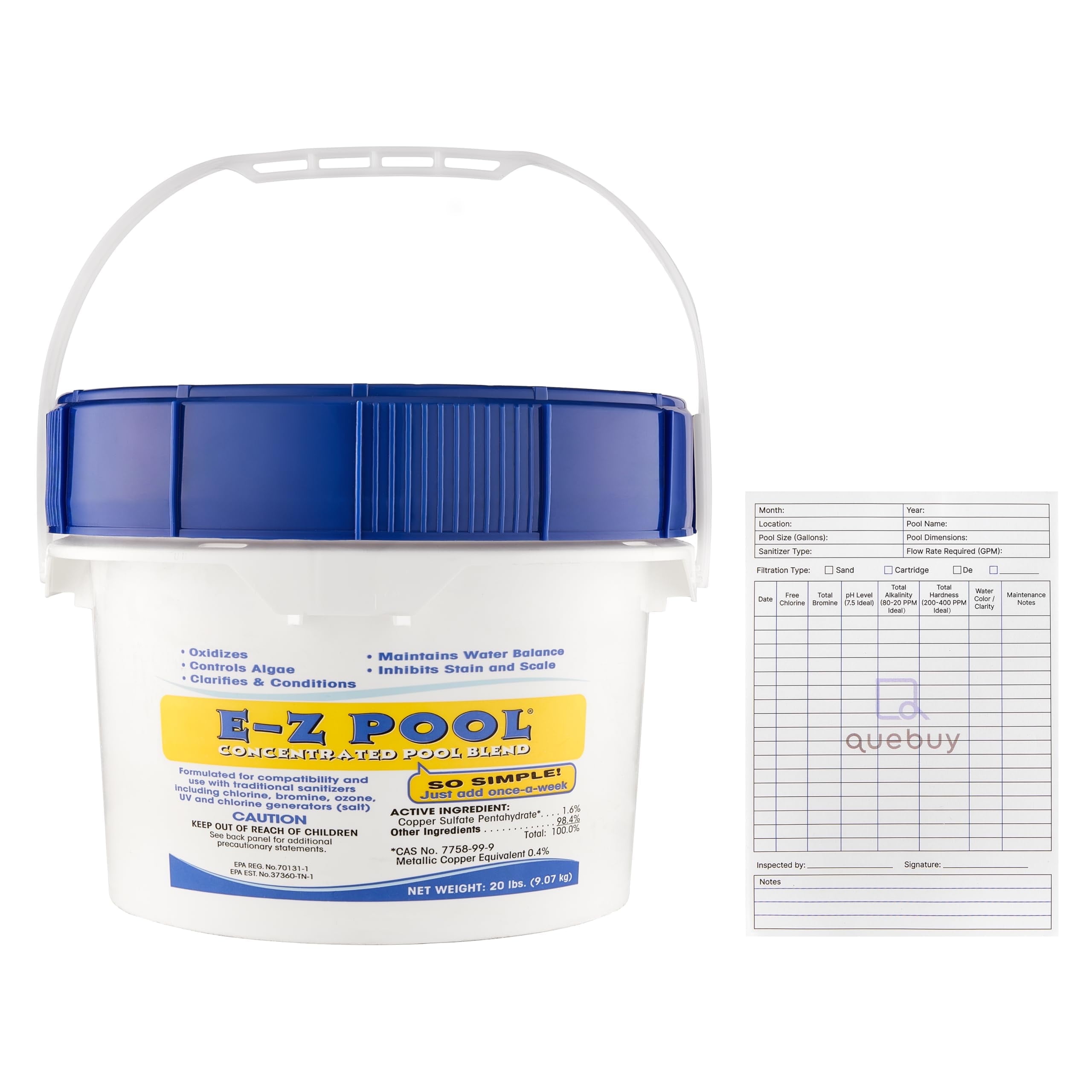 E-Z Pool 20 lbs All-in-One Pool Chemical Treatment with QueBuy Pool ...