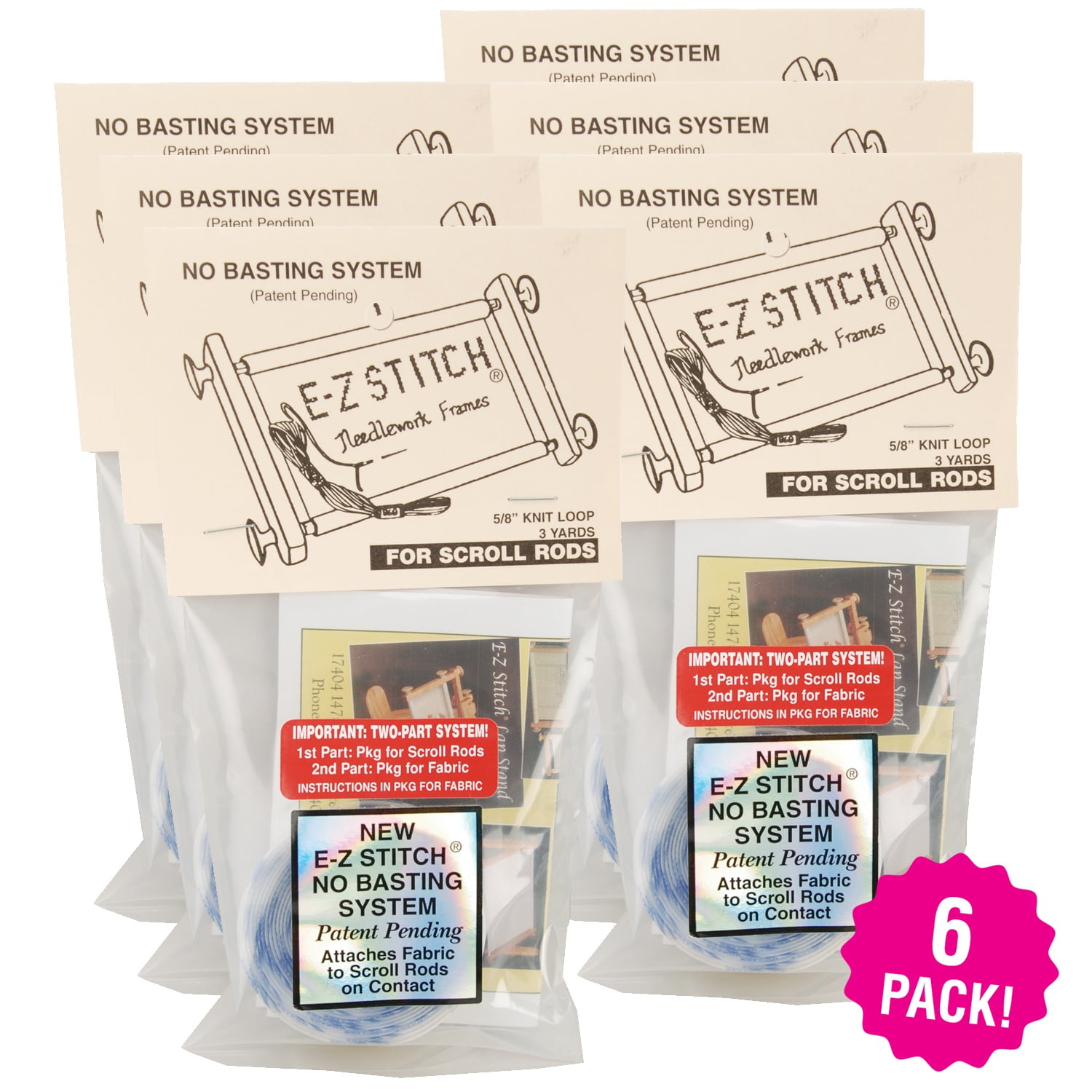 E-Z Stitch Scroll Rod Sticky Loop Tape .625"X3yd, Multipack of 6 ...