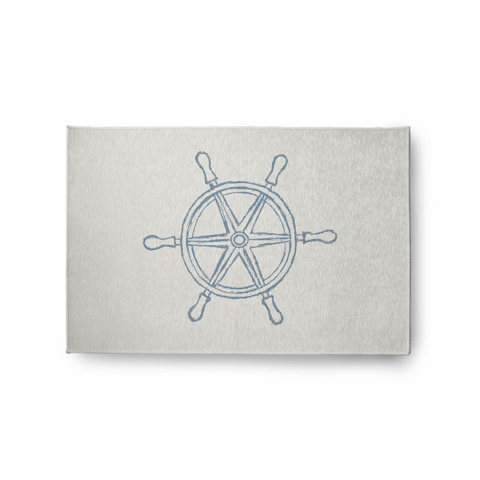 E by Design Large Ship Wheel Nautical Indoor/Outdoor Rug - Dusty Smoke ...