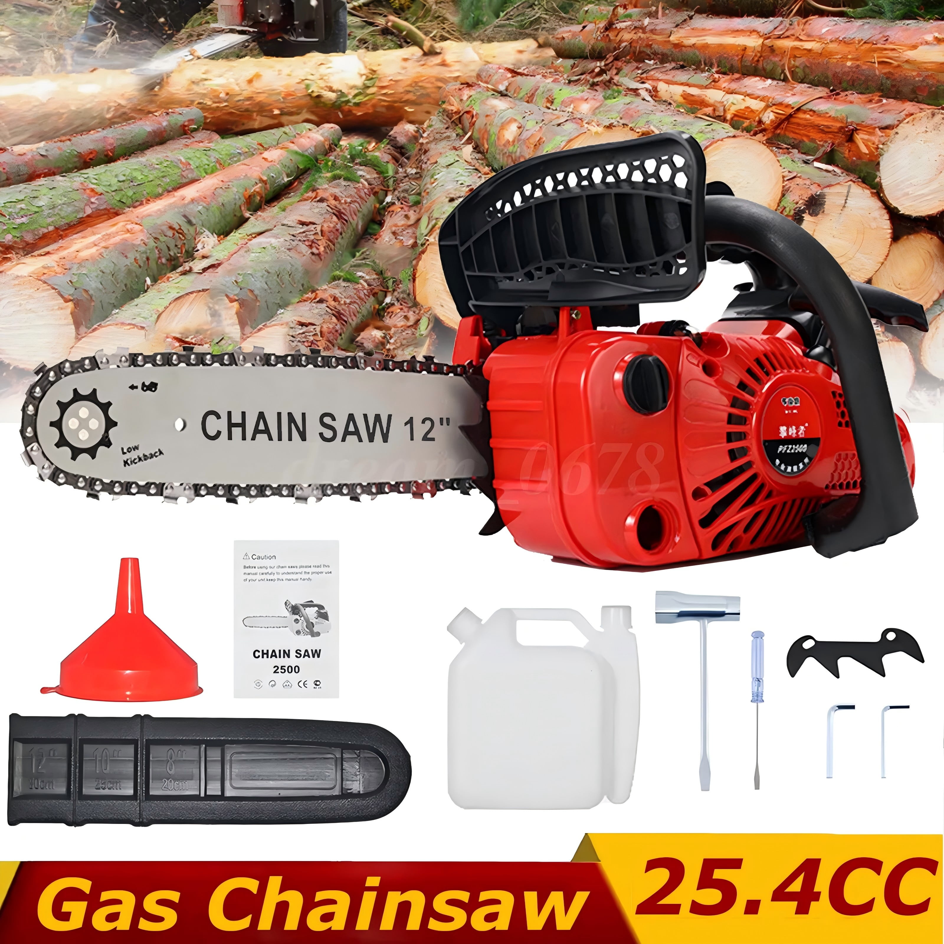 BAOKALER 12" Top Handle Gas Chainsaw,2-Stroke 25.4cc Portable Chain ...