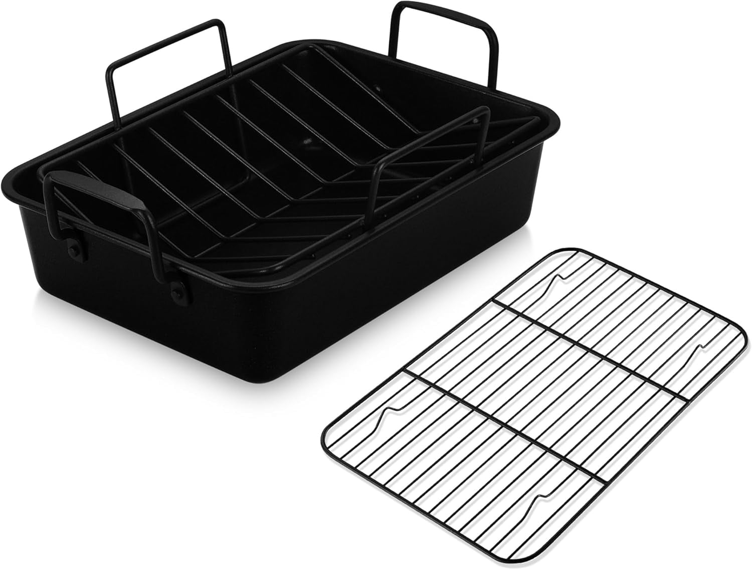 E-far 14 x 10.6 Inch Roasting Pan, Stainless Steel Turkey Roaster with ...