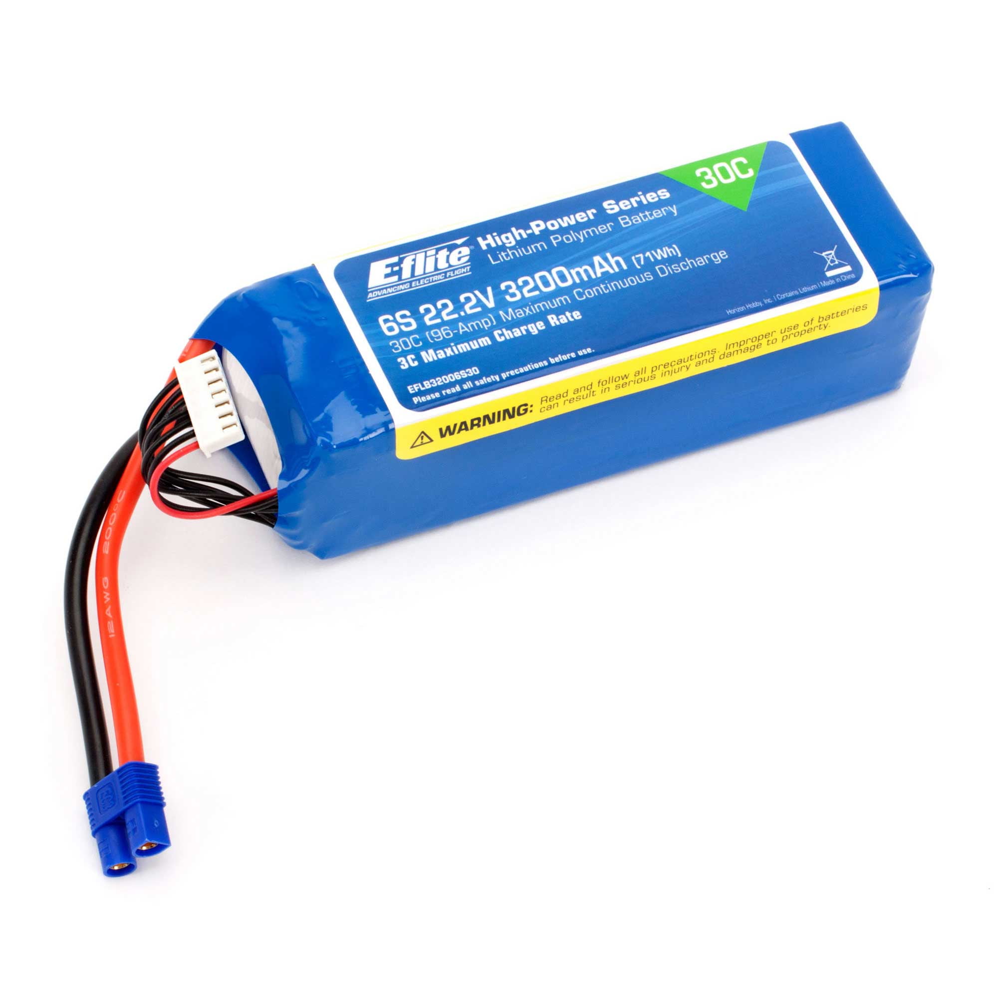 E-flite 3200mAh 6S 22.2V 30C LiPo 12AWG EC3 EFLB32006S30 Airplane Batteries - Walmart.com
